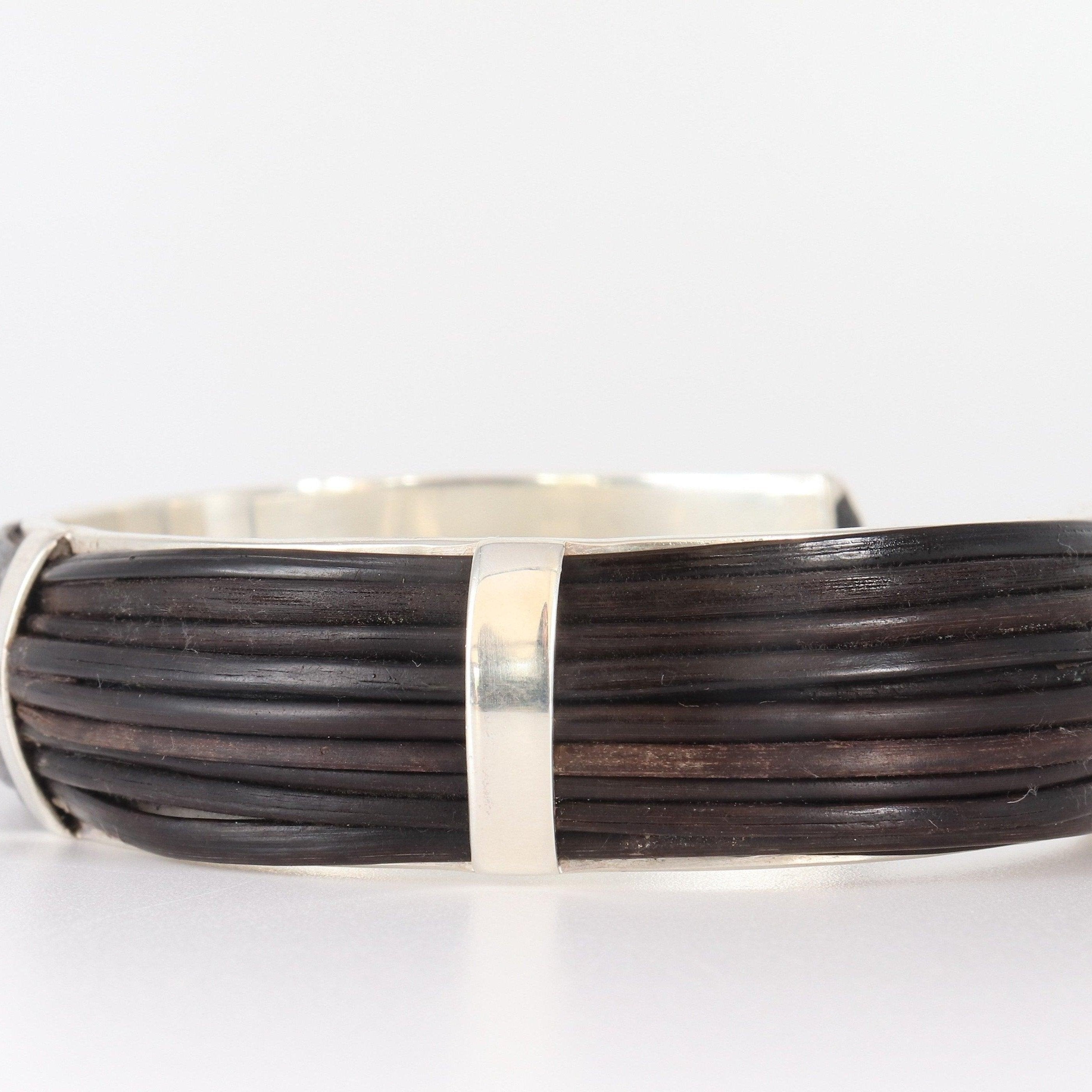 3 Bars Wide Silver Elephant Hair Bangle