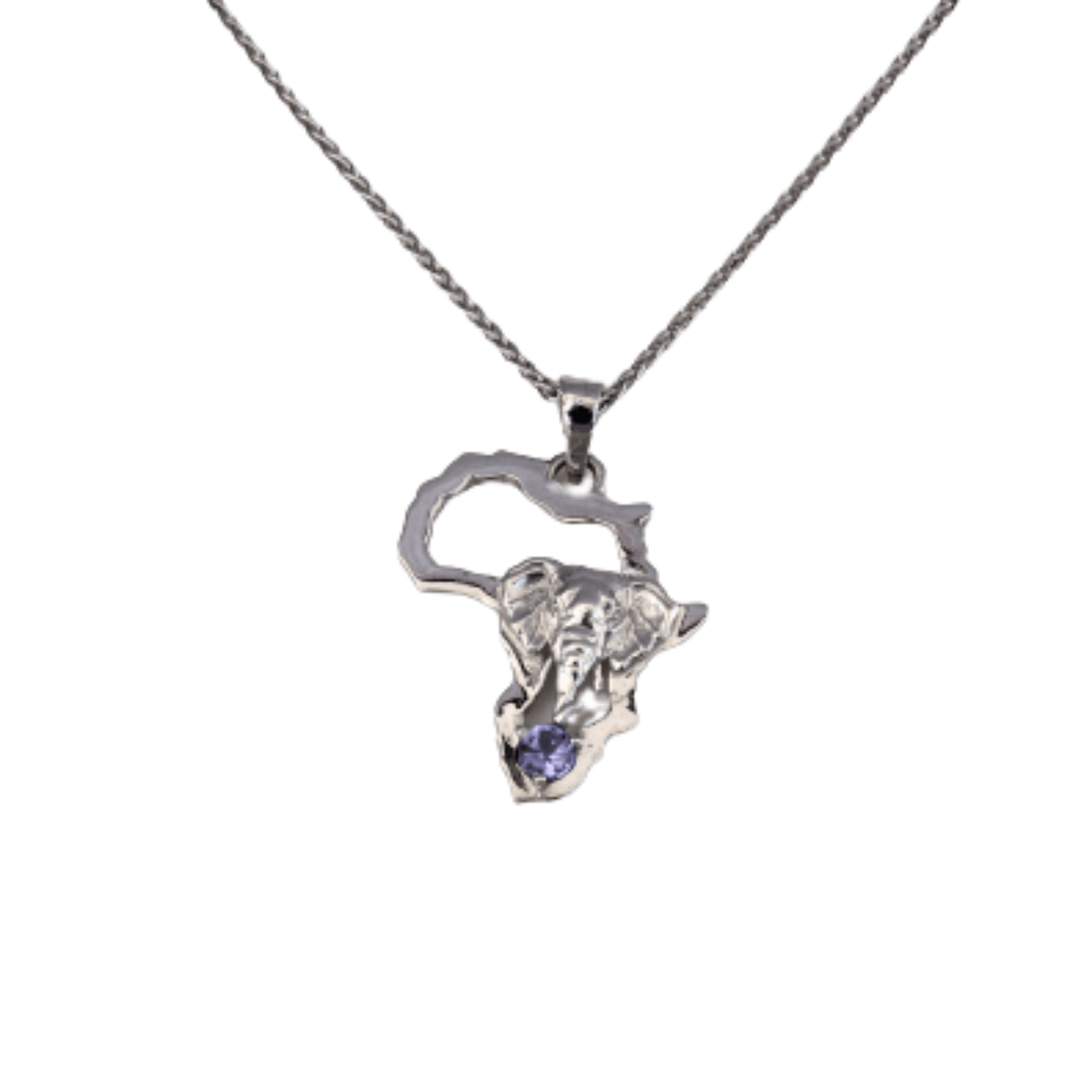 African Outline With Elephant and Tanzanite