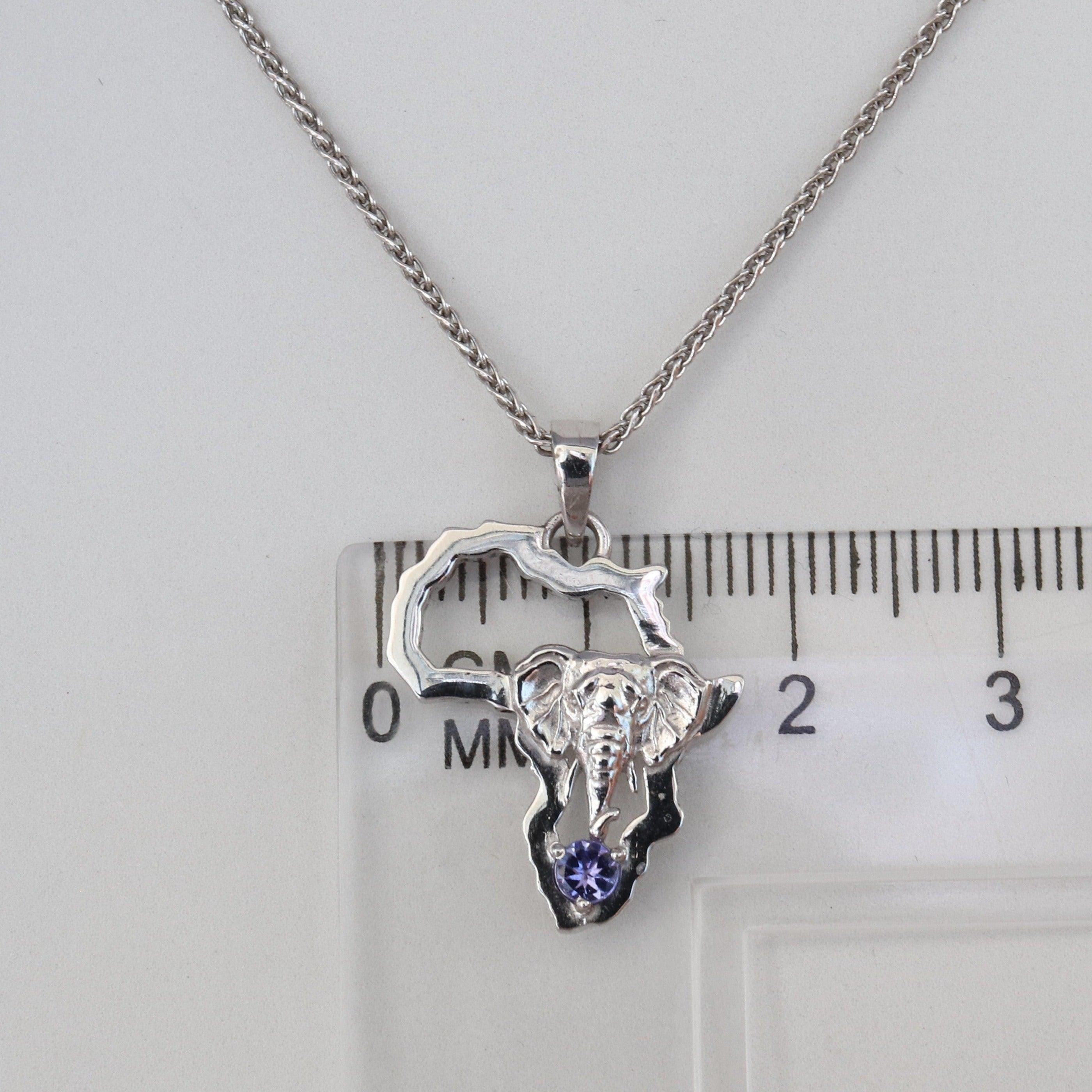 African Outline With Elephant and Tanzanite