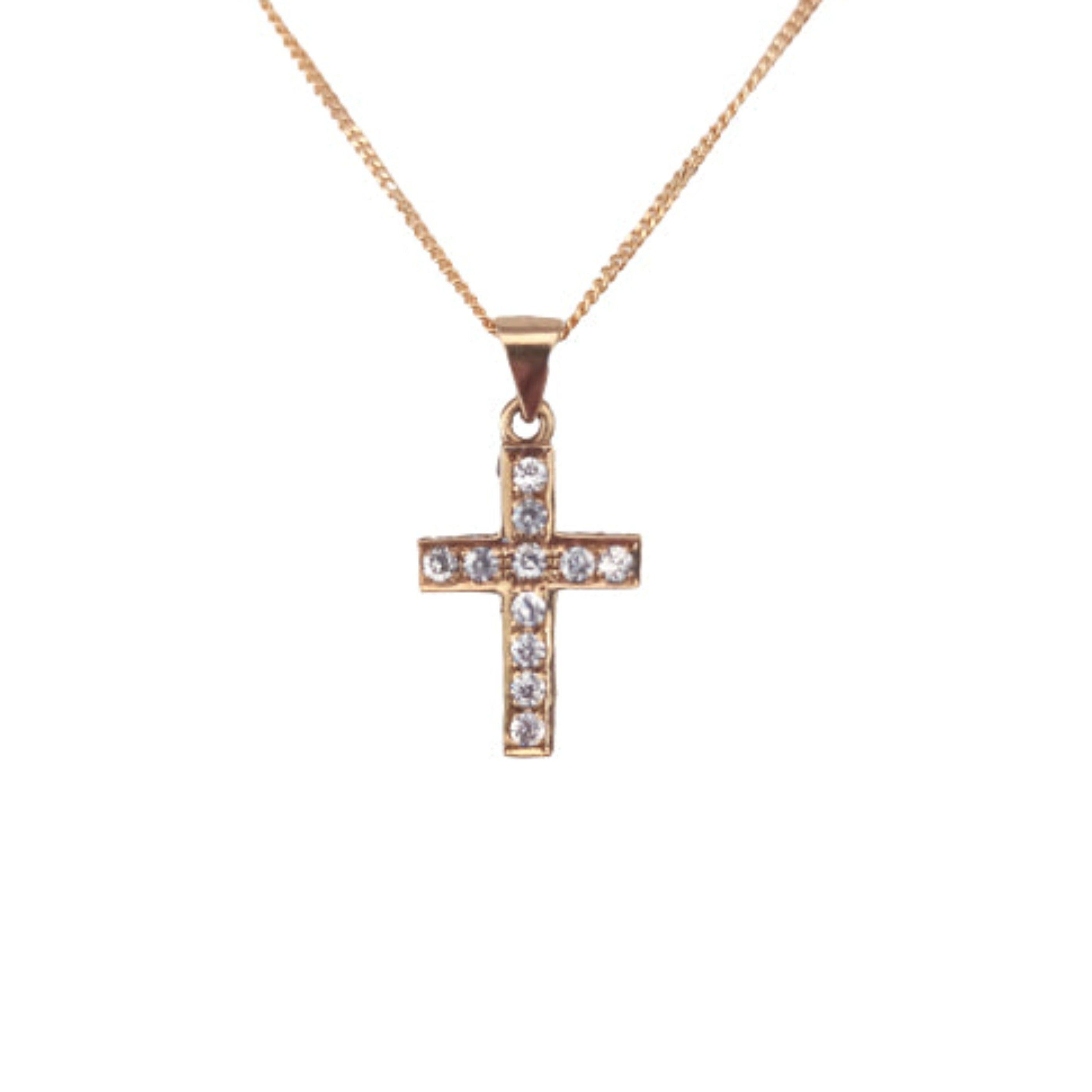 3D Gold Cross Pendant with Stones on all panels