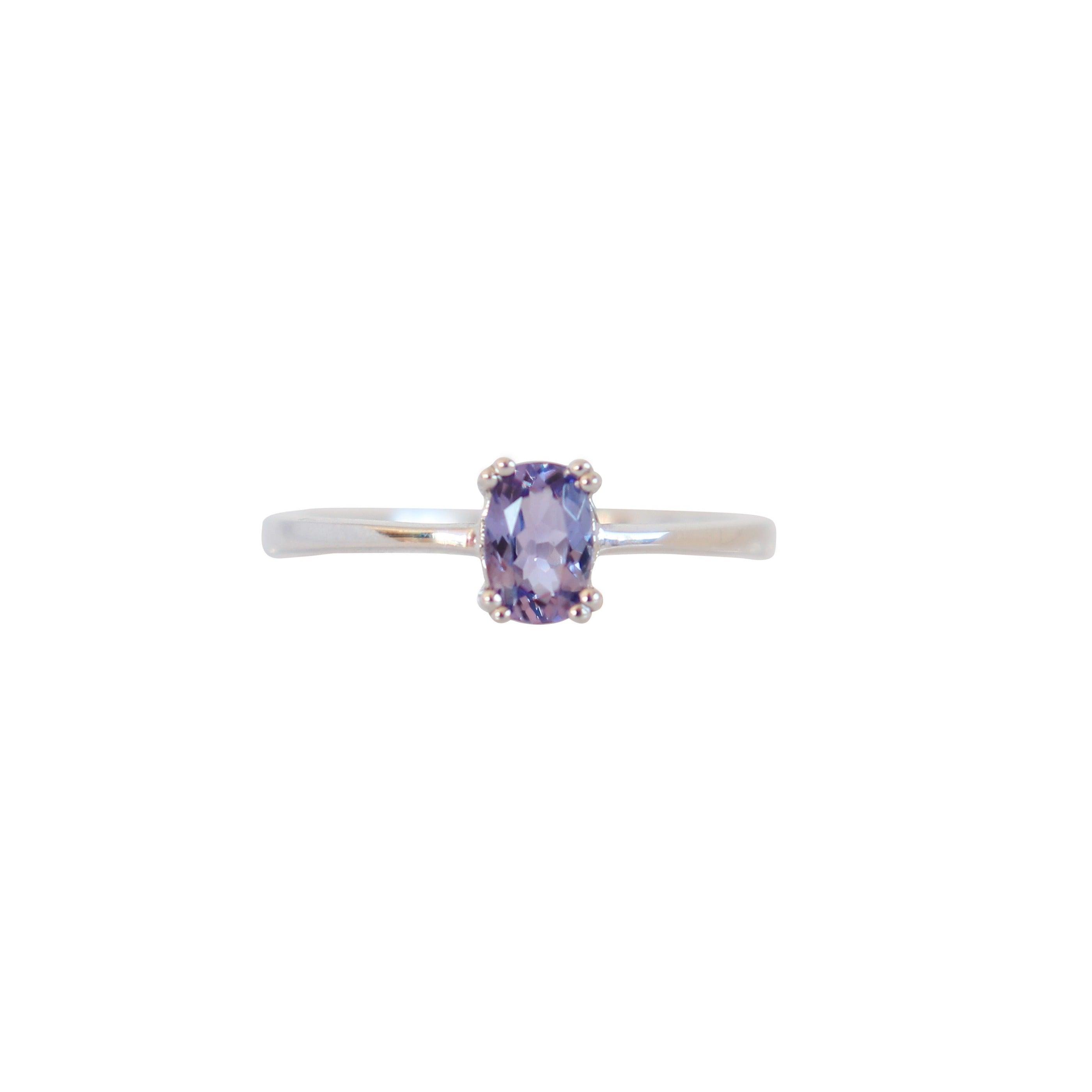 White Gold Oval Tanzanite Double Four Claw Solitaire Ring